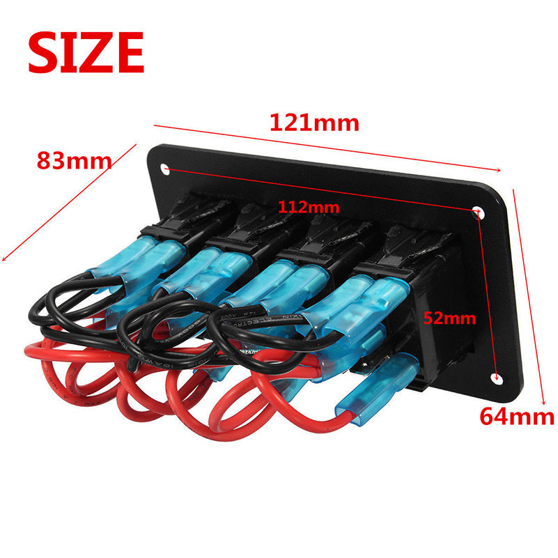 12V 24V 4 Gang Slimline LED Rocker Switch Panel Boat Caravan RV ...